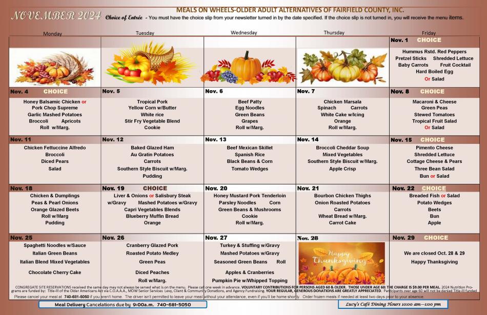 Monthly Menu | Meals on Wheels of Fairfield County, Inc.