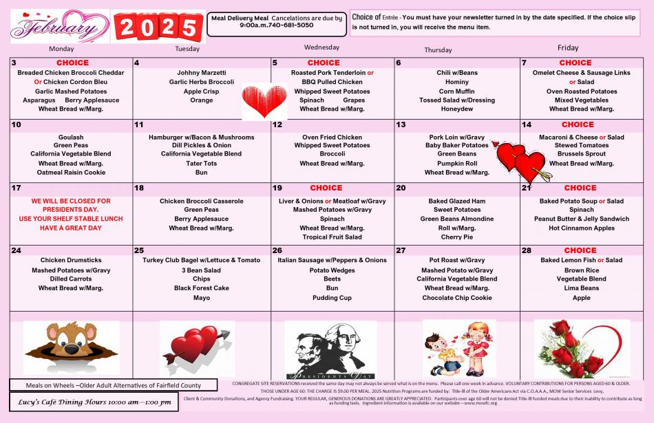 Monthly Menu | Meals on Wheels of Fairfield County, Inc.